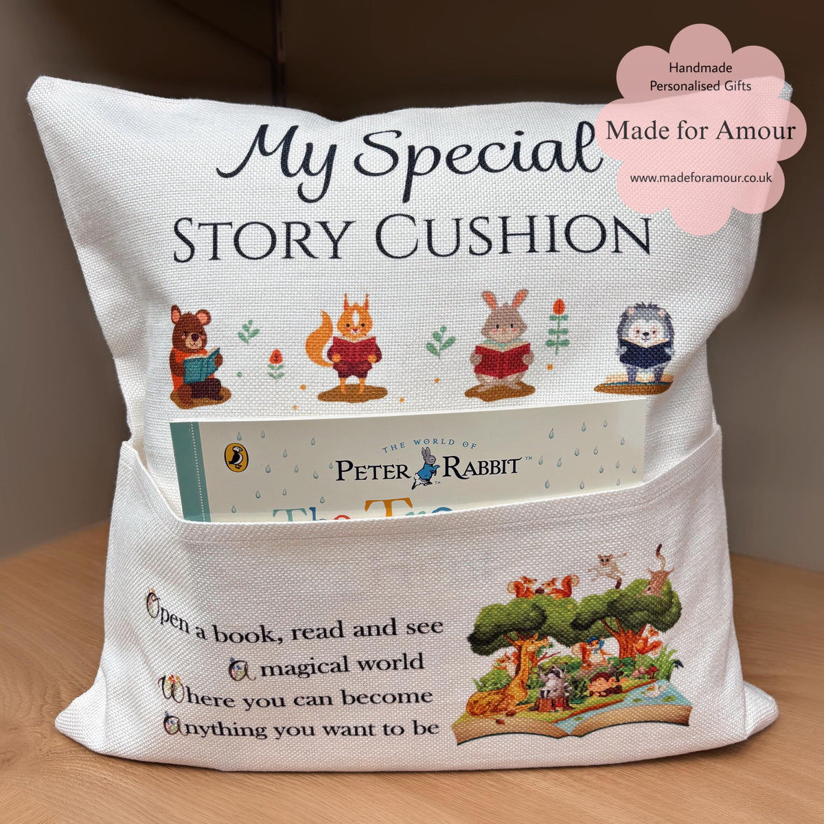 Personalised Woodland theme story cushion – Made For Amour UK
